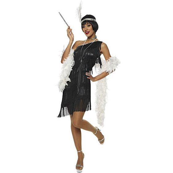 Dazzling Black Flapper Costume With White Feather Boa - United Costumes